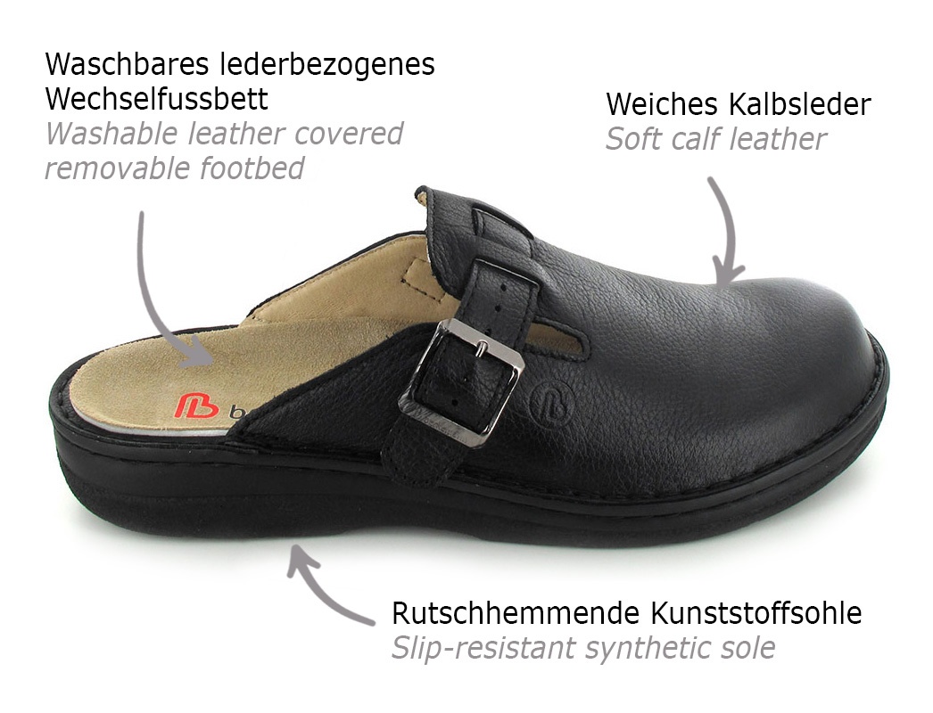 BERKEMANN Berkoflex | Leather Clog Max, Black | Express Shipping