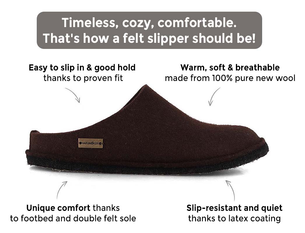 HAFLINGER Men Women Felt Slippers|Flair Soft, Espresso|