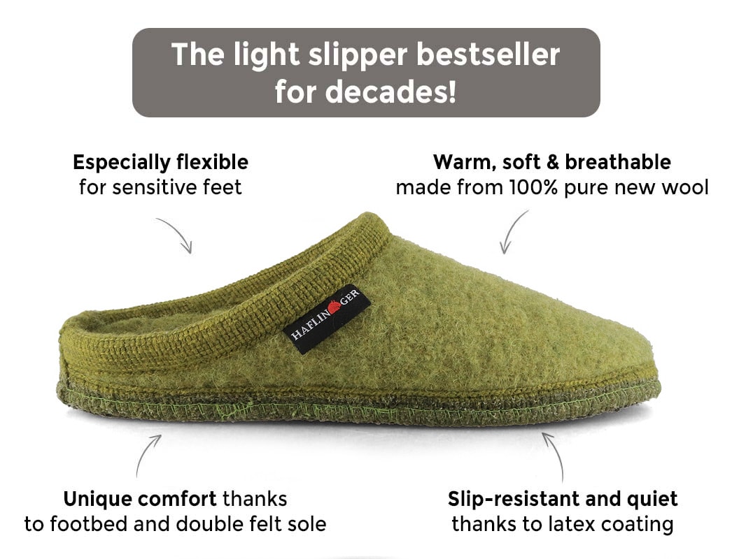 HAFLINGER | Wool Slipper Alaska, Alpine Green | Express