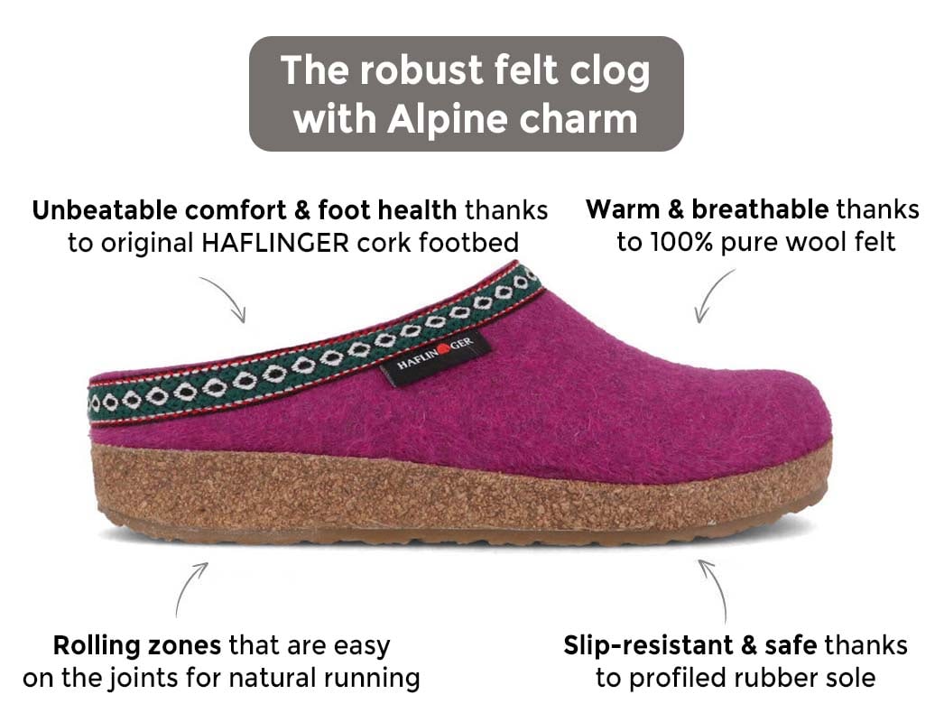 HAFLINGER | Felt Clog Grizzly Franzl, Mulberry | Expres