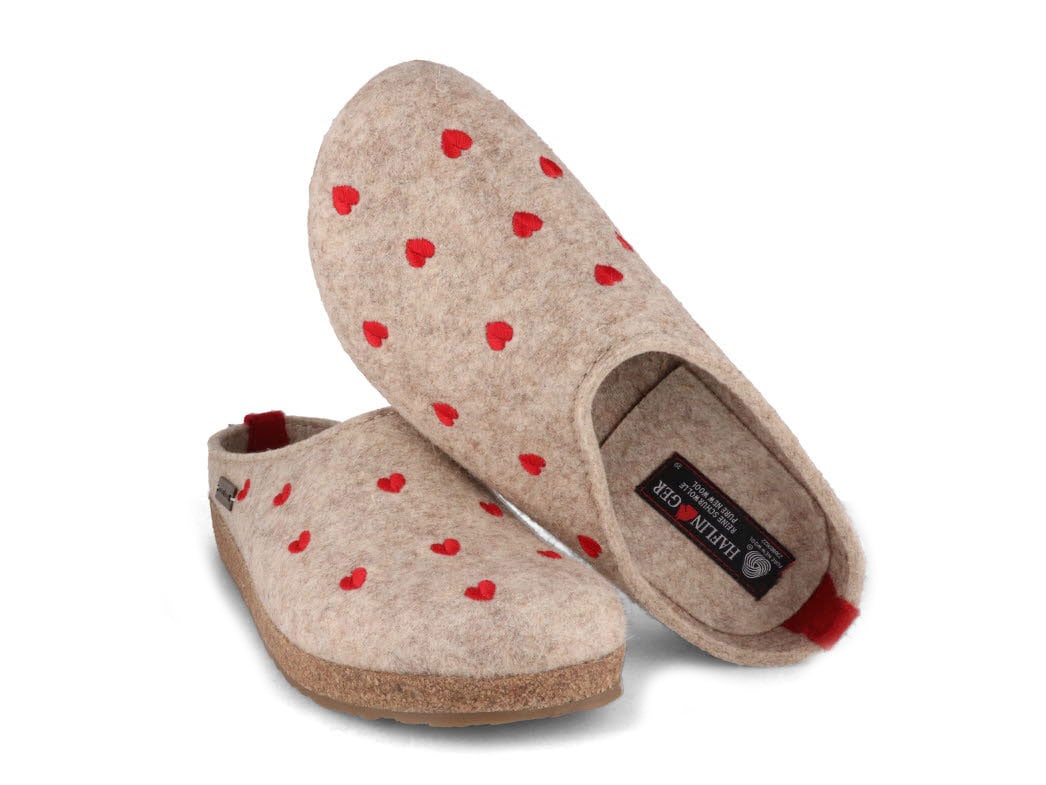 HAFLINGER Women Felt Clogs | Grizzly Cuoricino, Beige