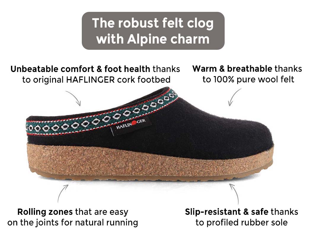 HAFLINGER | Wool Felt Clog Grizzly Franzl, Black | Expr