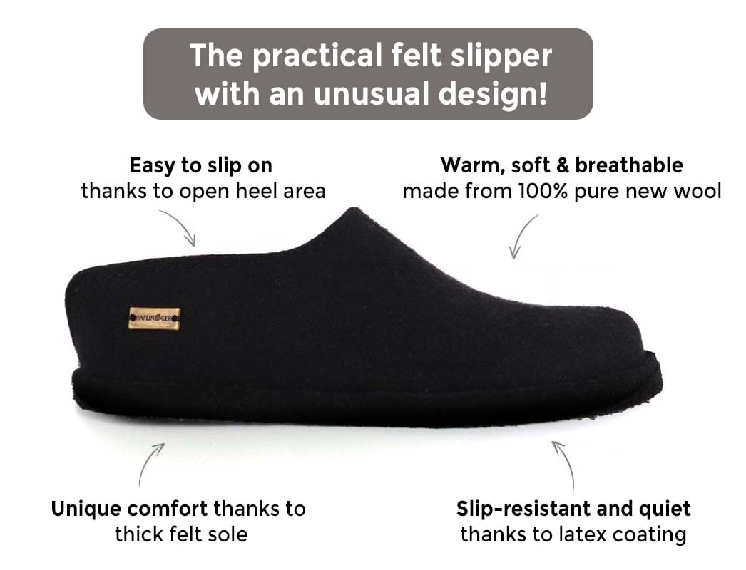 HAFLINGER | Wool Felt Slipper Flair Smily, Black | Expr