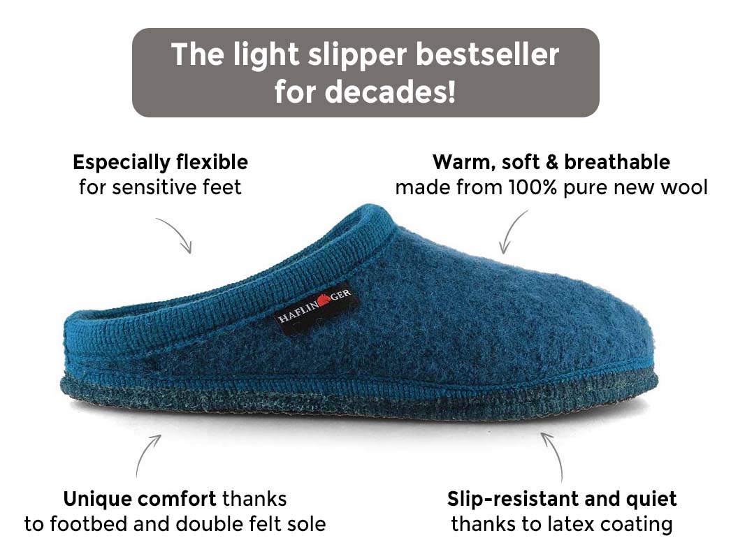 HAFLINGER Unisex Felt Slippers | Alaska, Turquoise | Fr