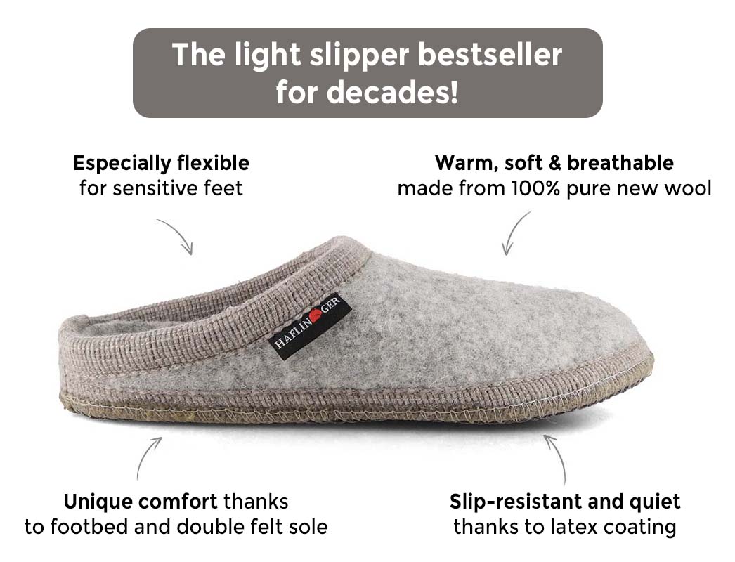 HAFLINGER | Unisex Wool Slipper Alaska, Stone Gray | Ex