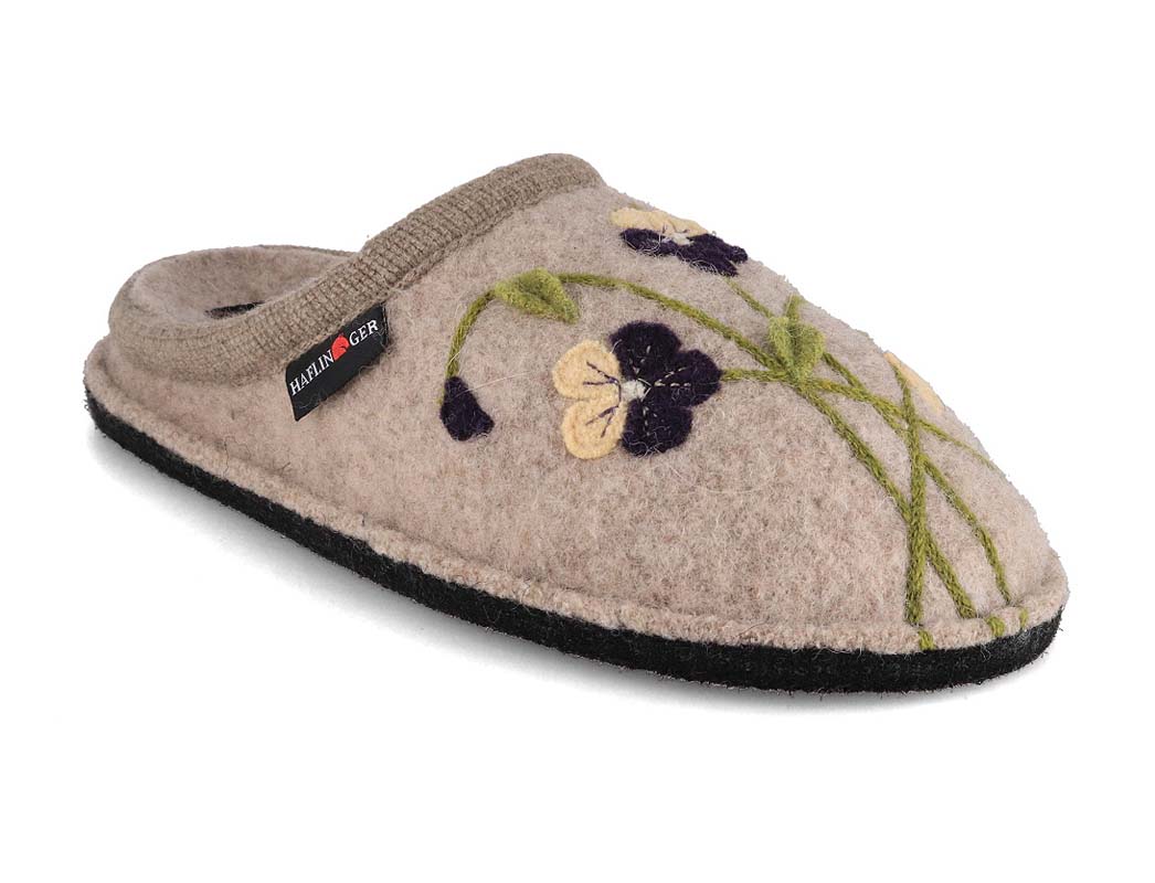 HAFLINGER Boiled Wool Slippers | Flair Viola, Beige