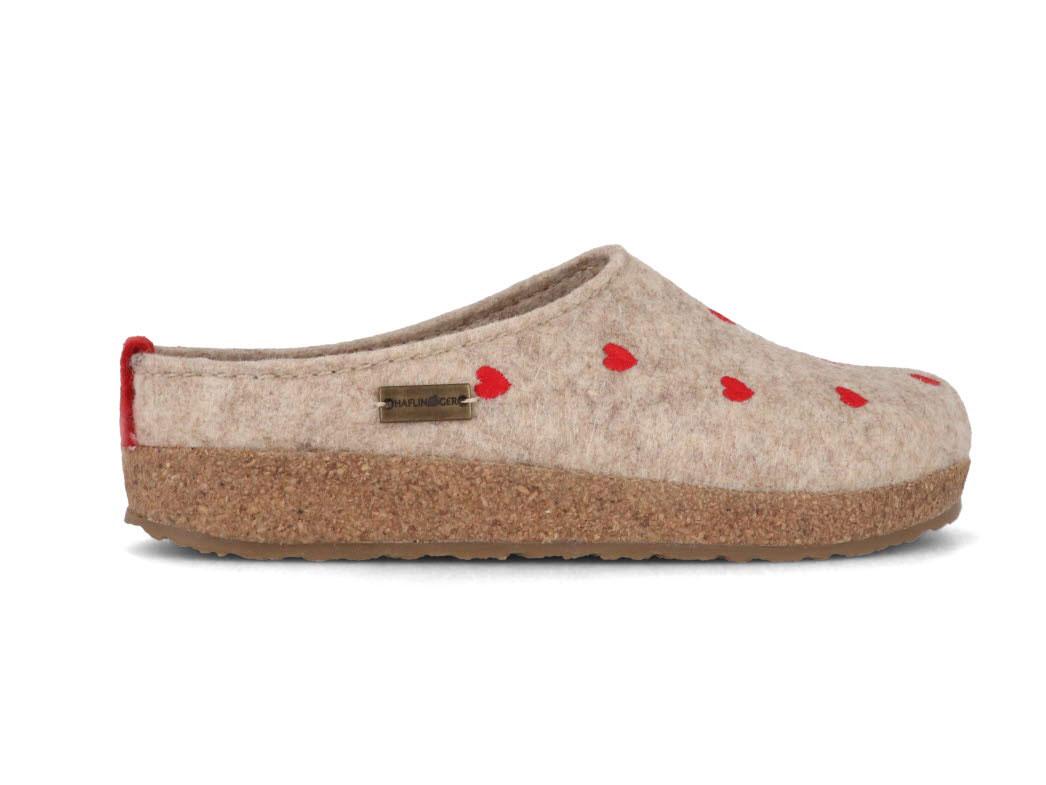 HAFLINGER Women Felt Clogs | Grizzly Cuoricino, Beige