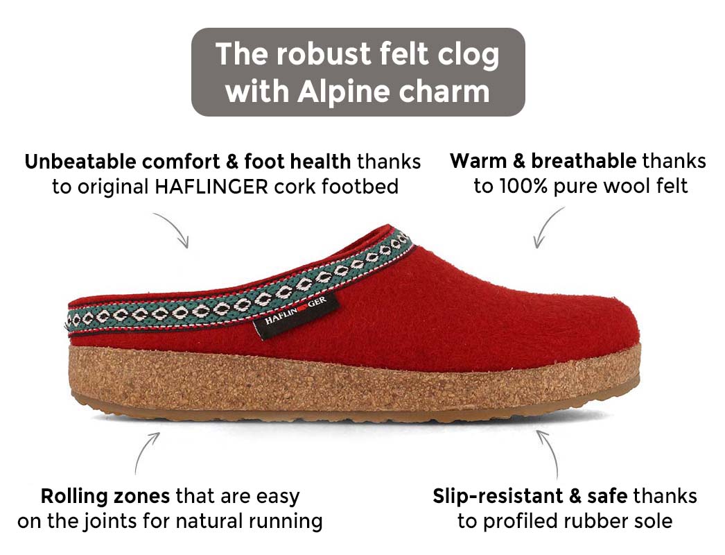 HAFLINGER Wool Clogs | Grizzly Franzl, Ruby|