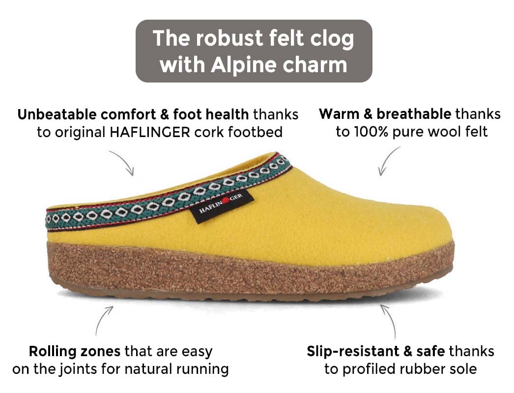 HAFLINGER Women Felt Clogs | Grizzly Franzl, yellow