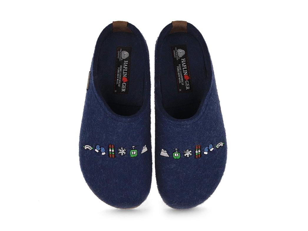 HAFLINGER Felt Slippers | Happiness on the Slopes| blue