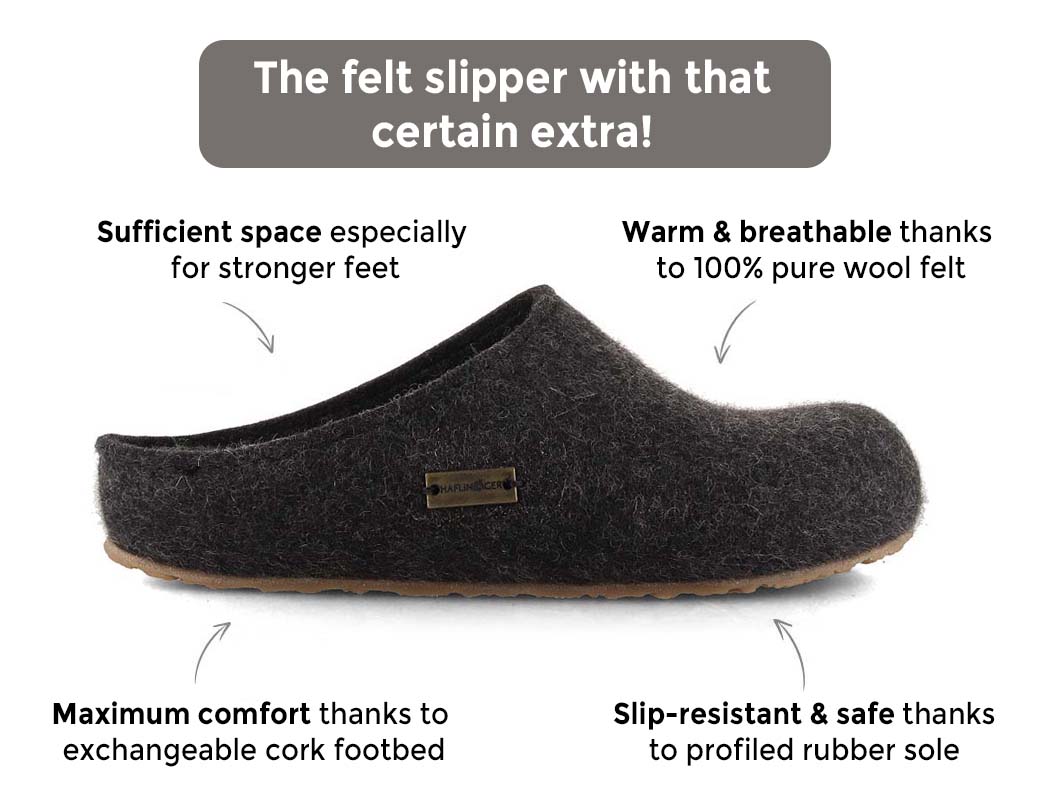 HAFLINGER | Felt Clog Grizzly Michel, Graphite | Expres