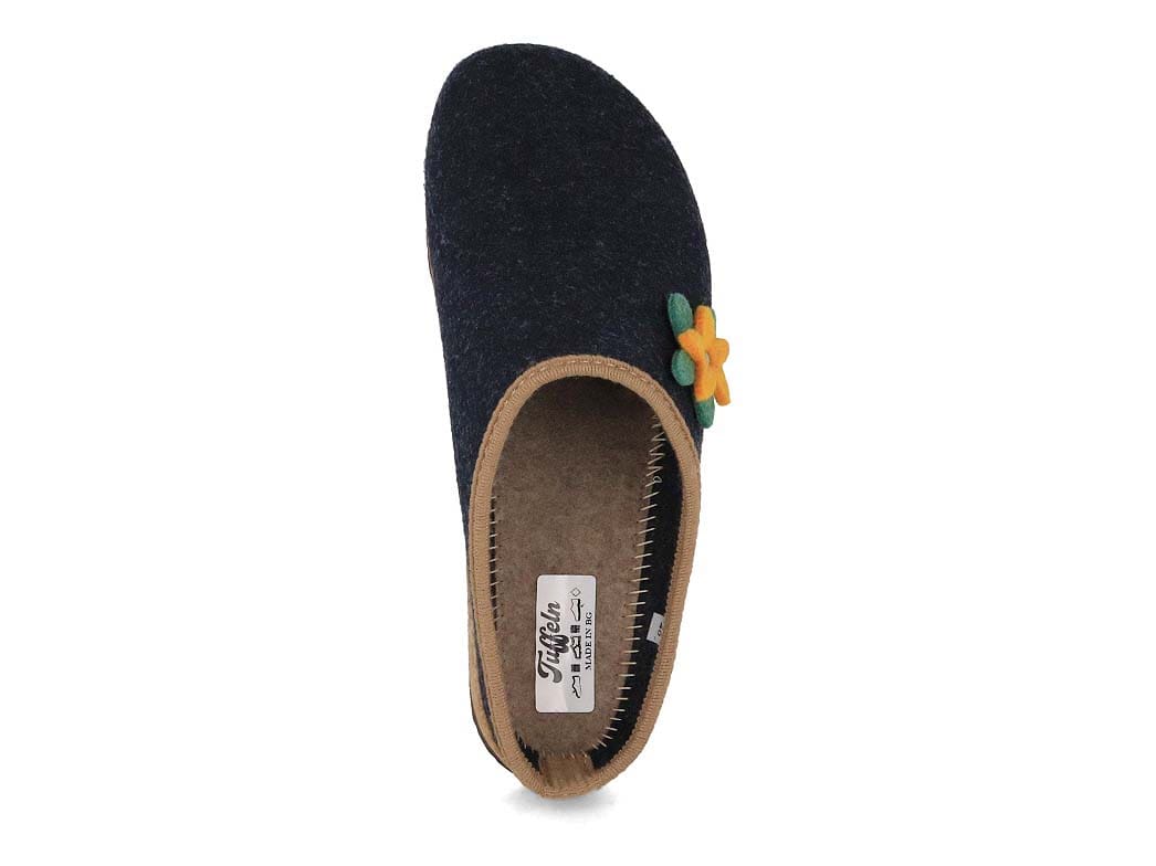 Tuffeln® Felt Clogs «Blumig» | Blue Women’s Slippers