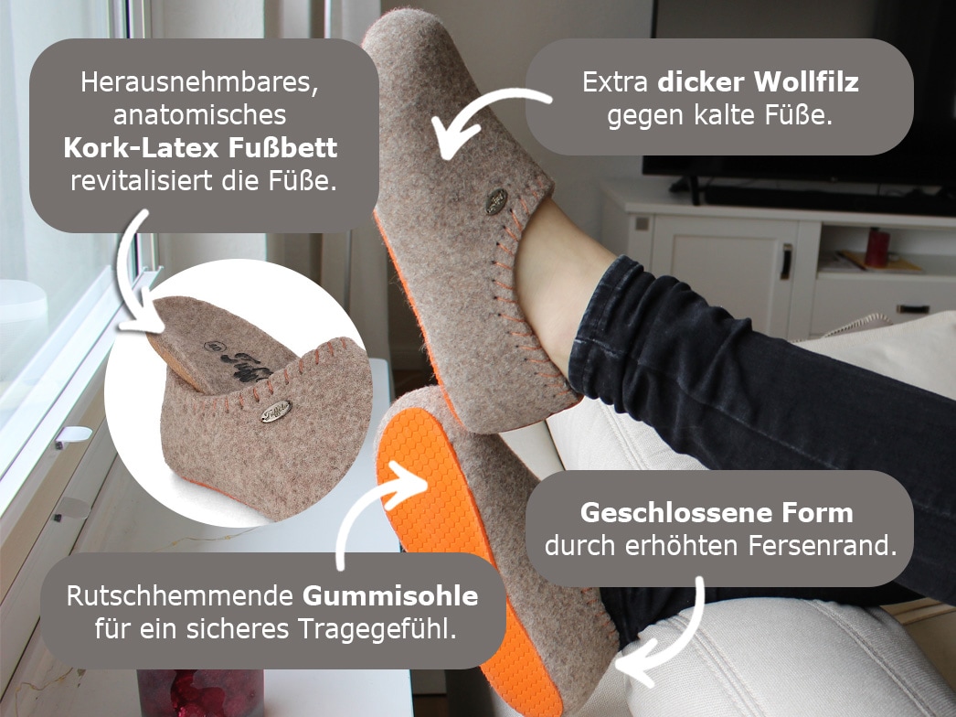 Tuffeln® Closed-Heel Slippers with Arch Support «Hauszeit», turf orange ...