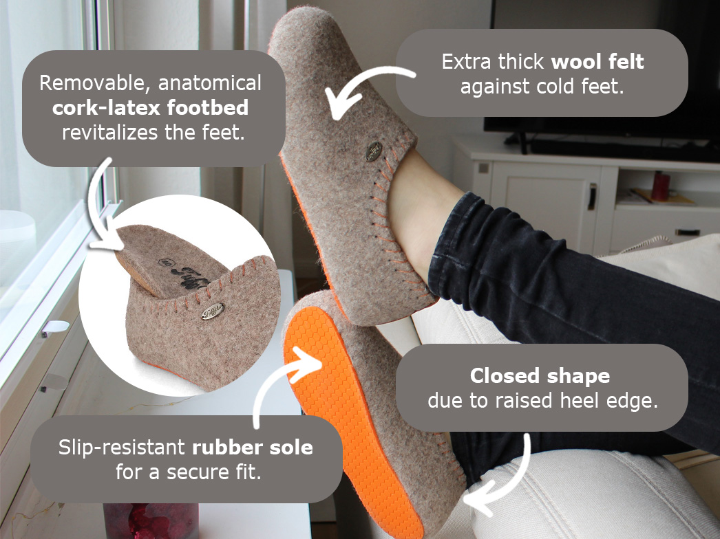 Tuffeln® Felt Slippers «Hauszeit» Arch Support | torf
