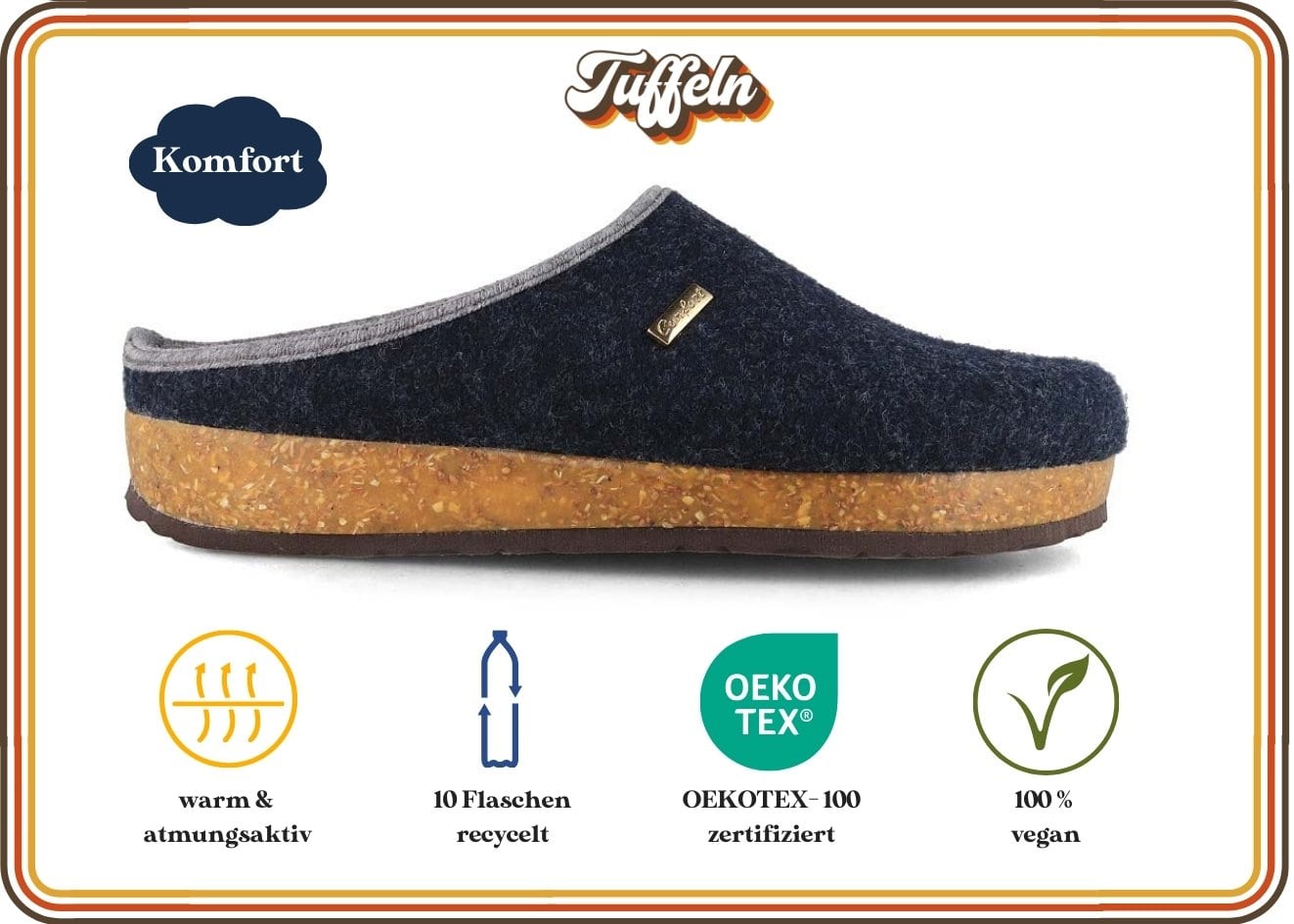 Tuffeln® Felt Clogs for Men «Comfort», blue --> Boiled Wool and ...