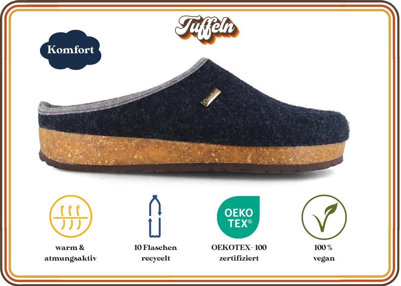 Tuffeln® Men’s Felt Clogs «Comfort» | Wool Clogs blue