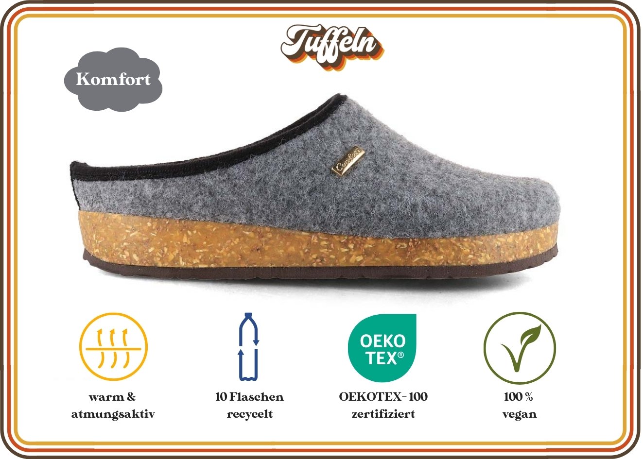 Tuffeln® Felt Clogs for Men «Comfort», light grey --> Boiled Wool and ...