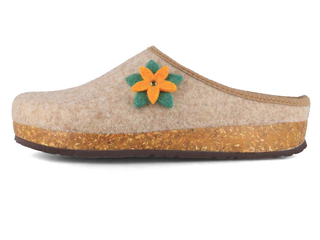 Tuffeln® Wool Clogs «Blumig» | Beige Wool Felt Clogs