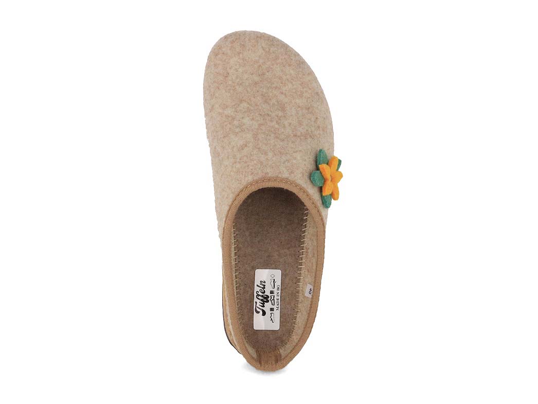 Tuffeln® Wool Clogs «Blumig» | Beige Wool Felt Clogs
