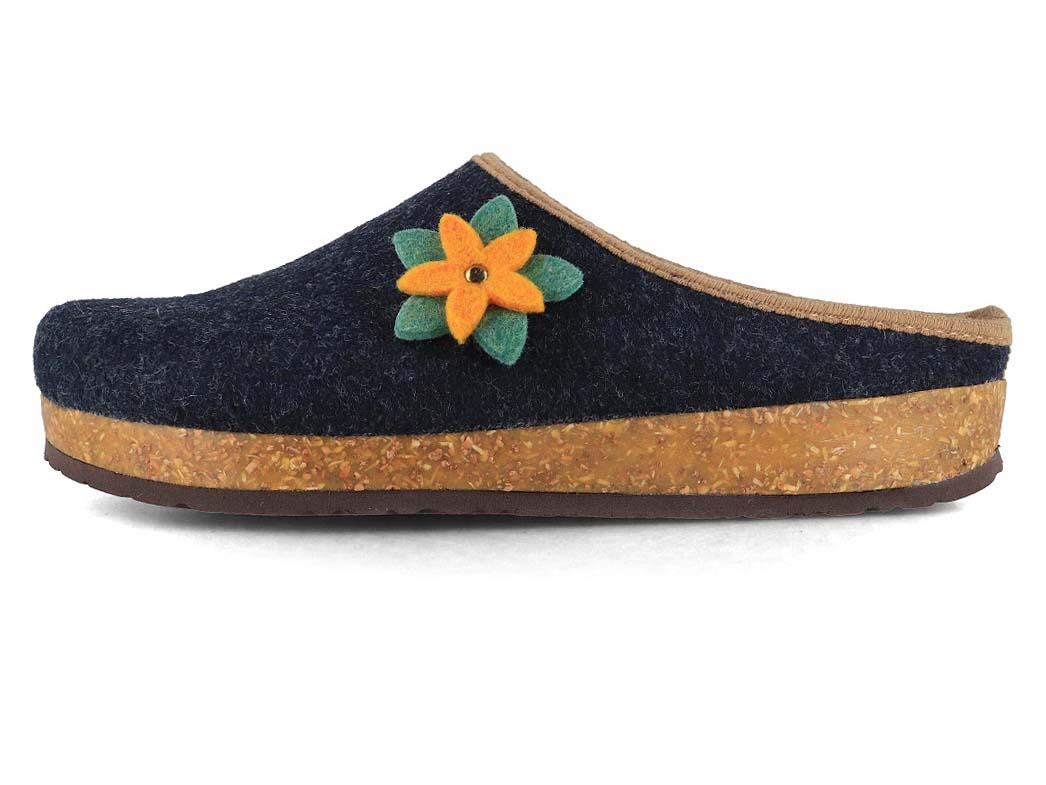 Tuffeln® Felt Clogs «Blumig» | Blue Women’s Slippers