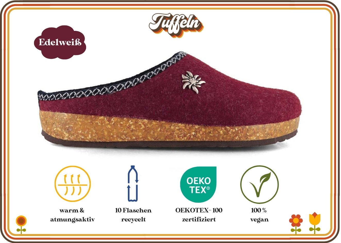 Tuffeln® Women’s Felt Clogs «Edelweiss» | Purple