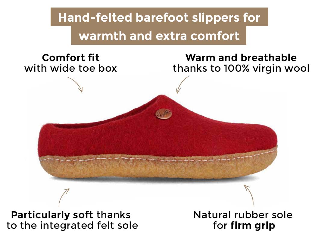 WoolFit barefoot slippers Footprint with rubber sole