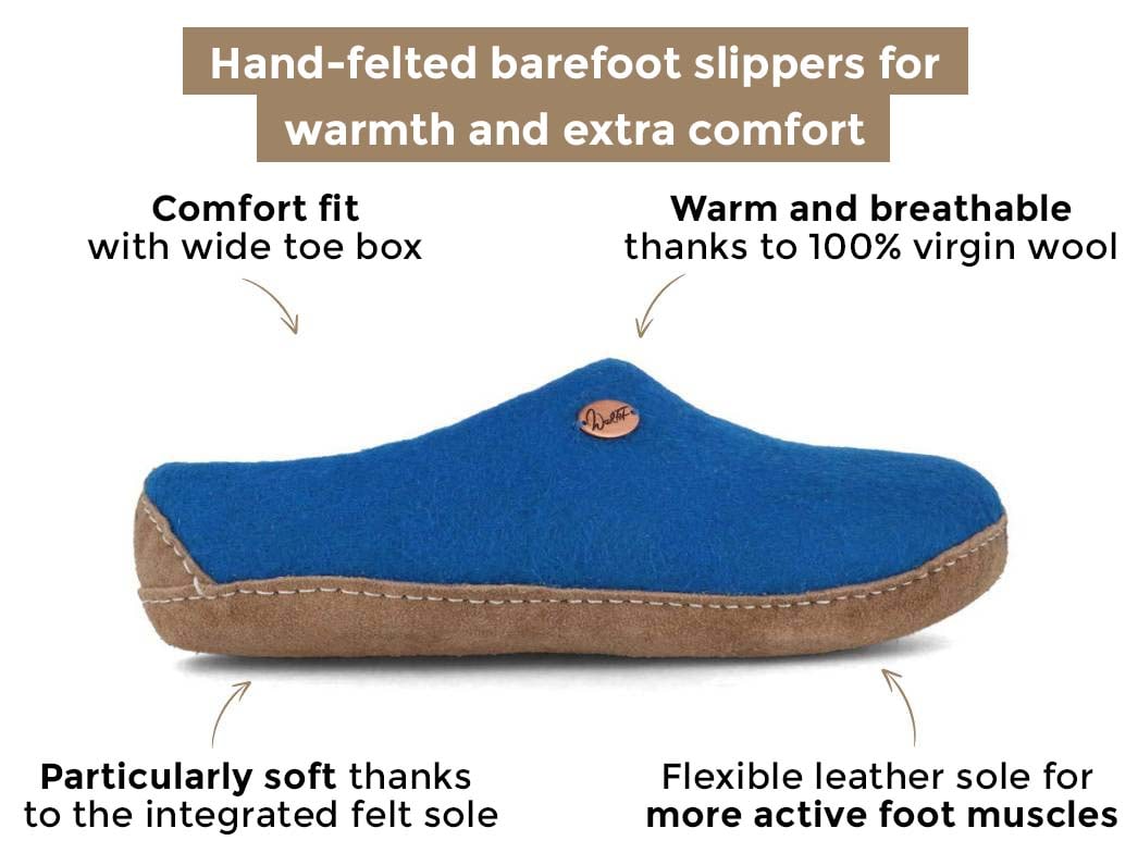 Handmade Felt Slippers by WoolFit ´Footprint´, blue