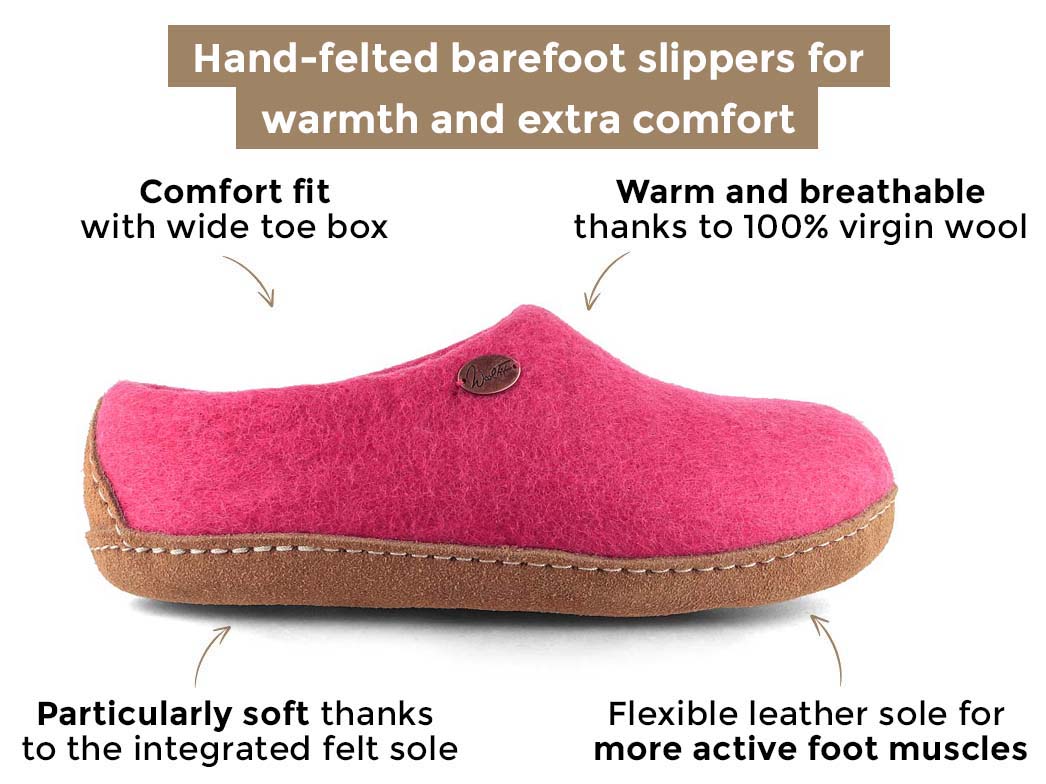 WoolFit Handmade Slippers | Footprint, Pink Wool