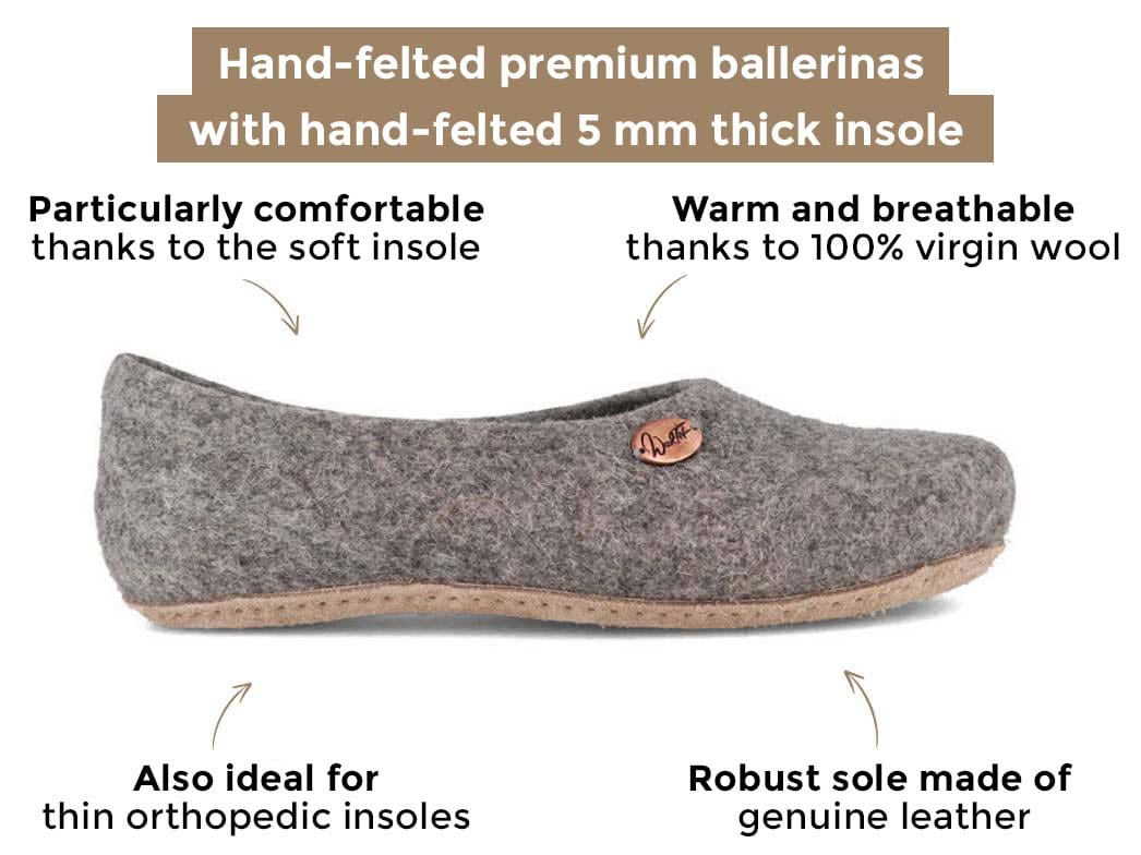 WoolFit Ballerina Slippers | Soft Felt, Light Grey