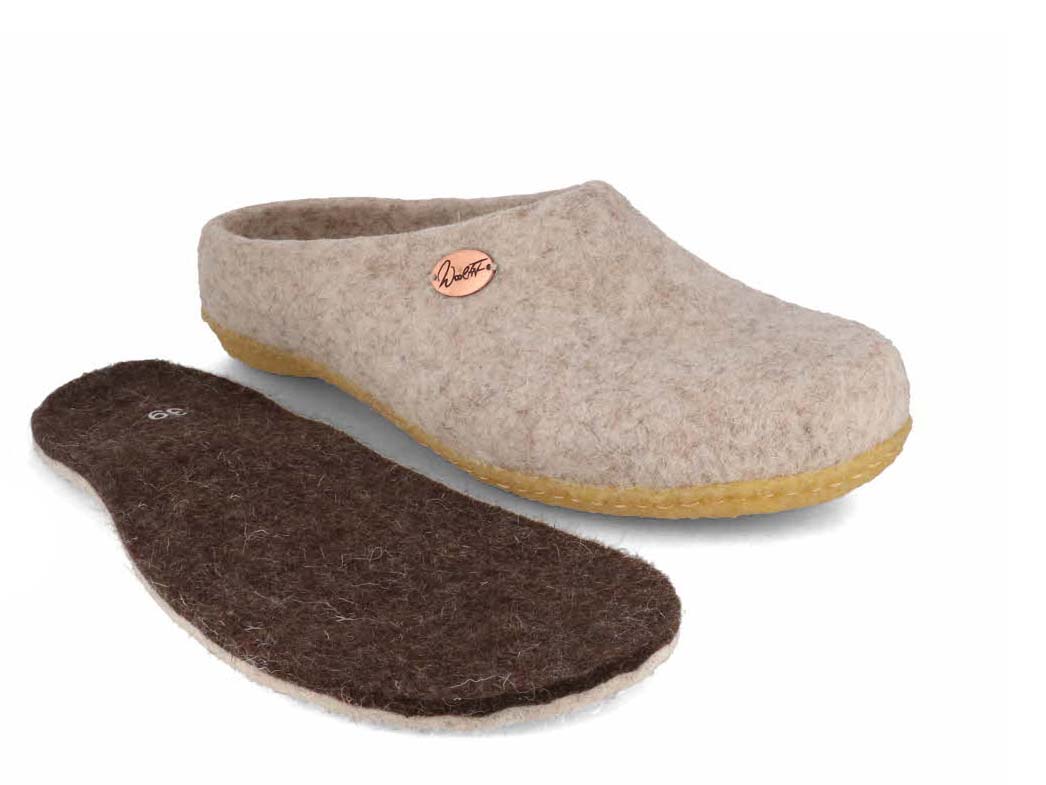 WoolFit Classic Slippers | Beige Wool, Rubber Sole