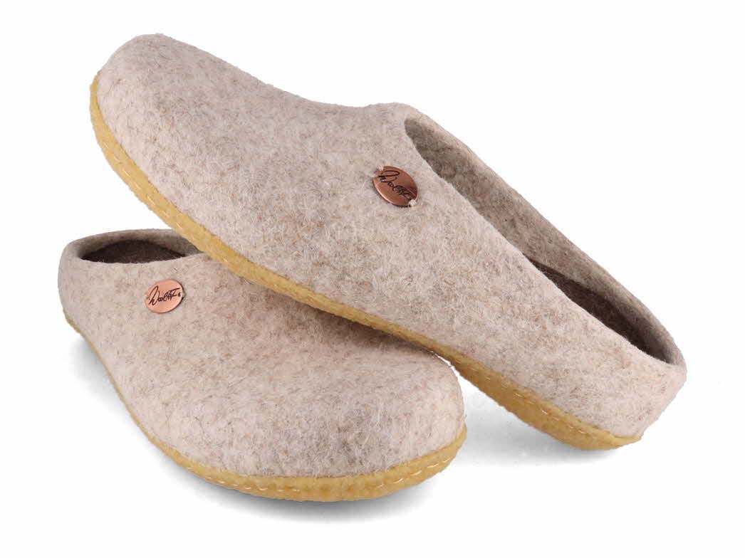 WoolFit Classic Slippers | Beige Wool, Rubber Sole