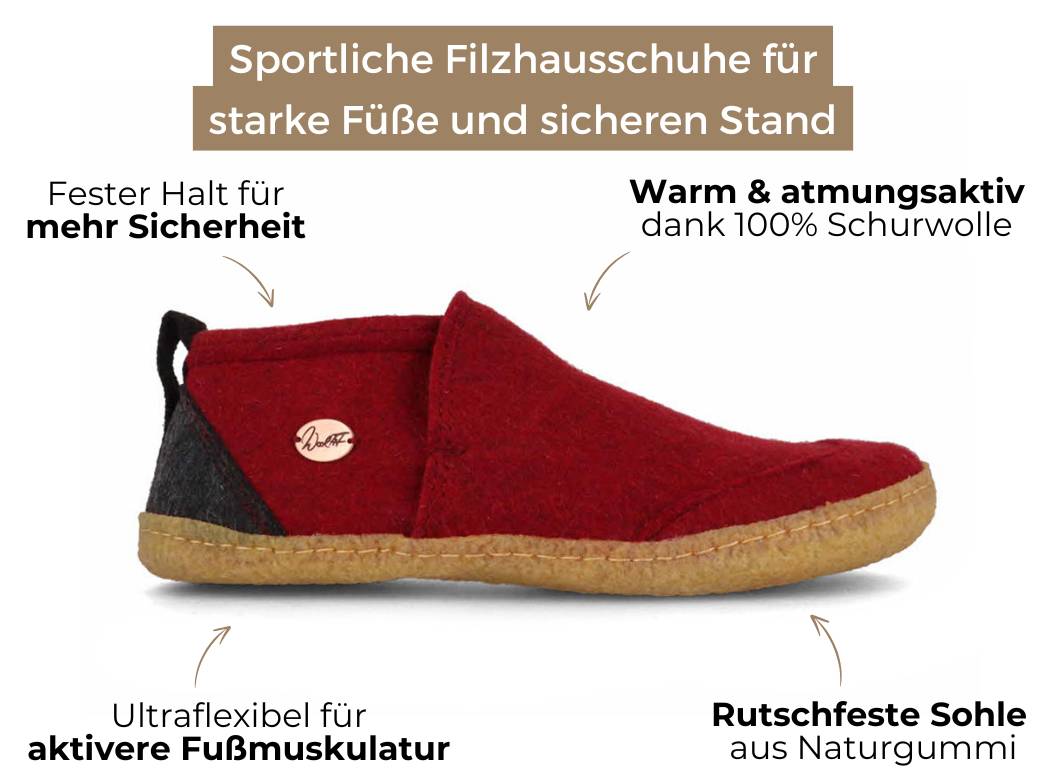 WoolFit® Office Slippers Taiga with Rubber Sole, dark red --> Boiled ...