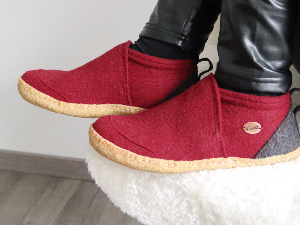 WoolFit Office Slippers | Taiga, Dark Red with Grip Sol