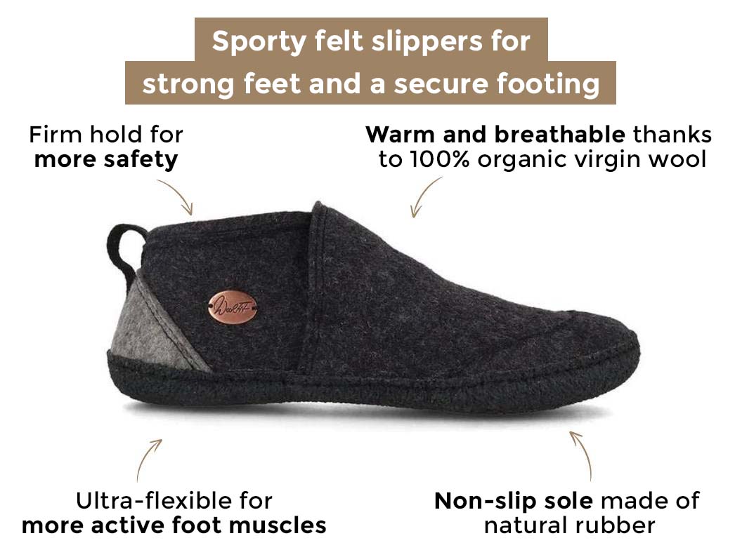 WoolFit® Taiga | slippers rubber sole, all black