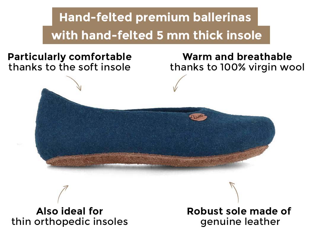 WoolFit Ballerina Slippers | Soft Felt, Blue Wool