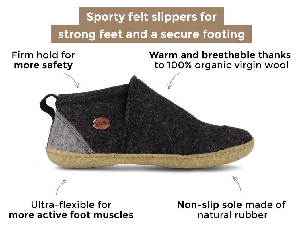 WoolFit® Slippers for the Office ´Taiga´ with Rubber So