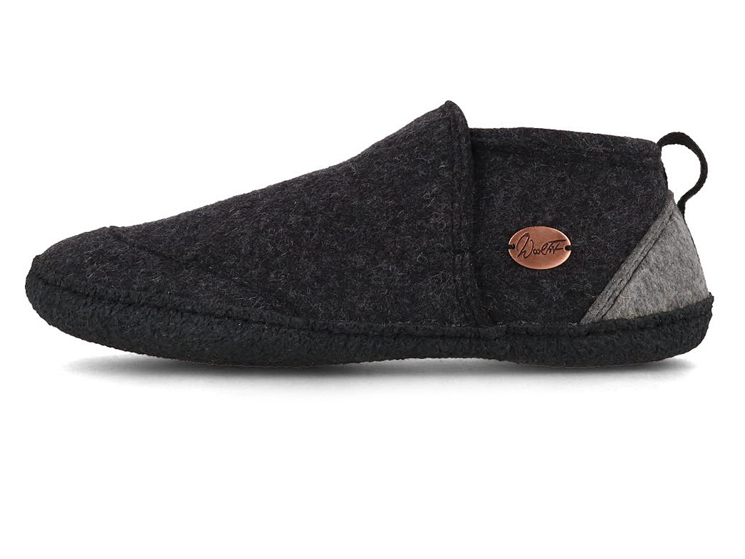 WoolFit® Taiga | slippers rubber sole, all black
